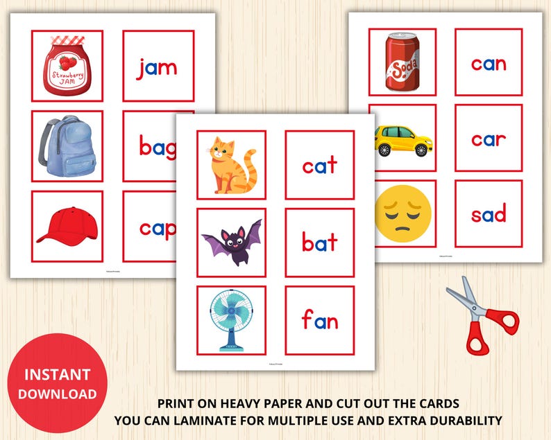 Cvc Word Cards,cvc Word and Picture Matching Activity,cvc Word Matching ...