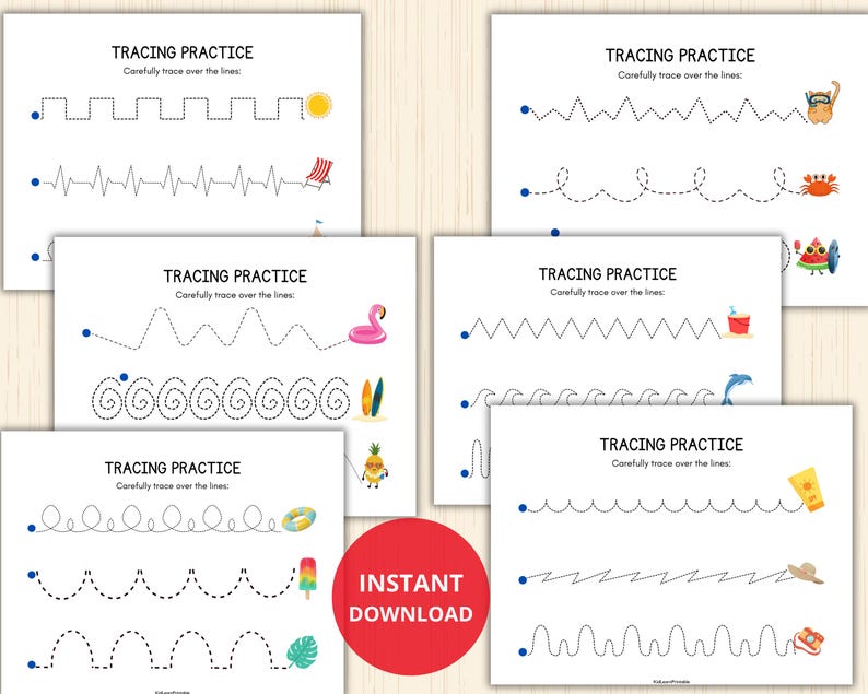 Summer Tracing Practice,summer Tracing Strips,summer Lines Tracing ...