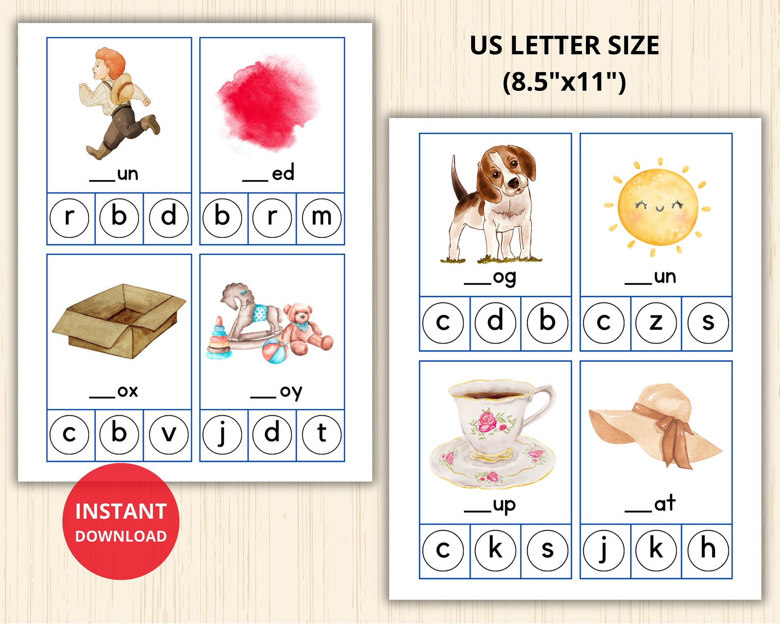 CVC Word Clip Cards, Beginning Sound, Alphabet Phonics, Montessori ...