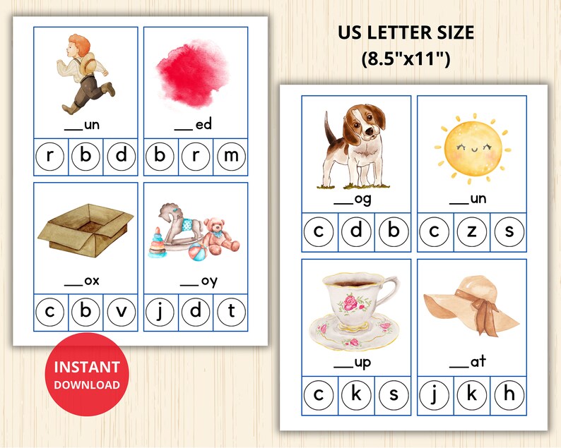 CVC Word Clip Cards, Beginning Sound, Alphabet Phonics, Montessori ...