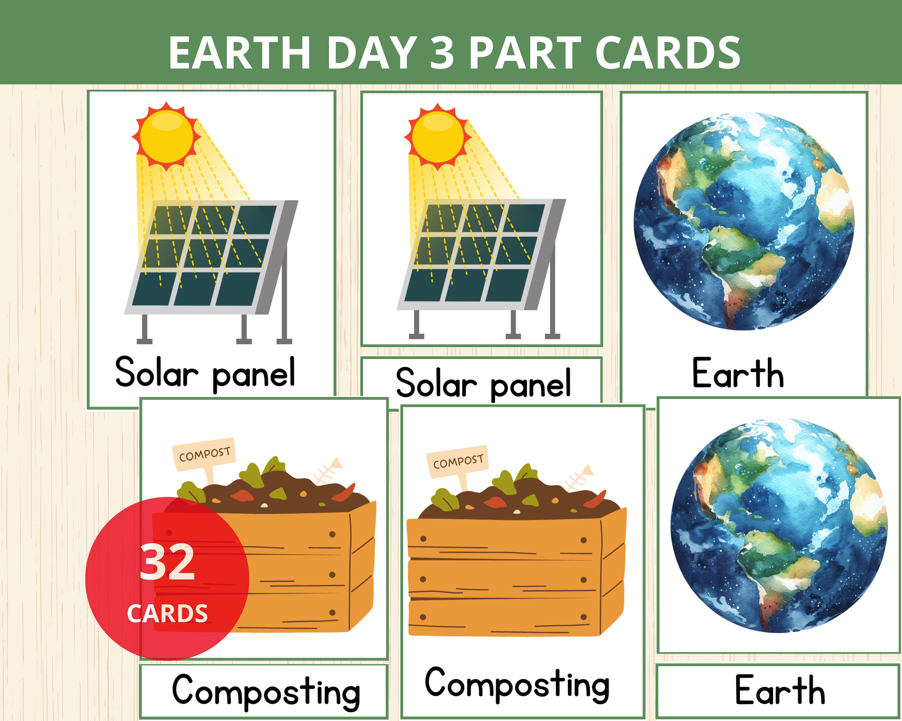 Earth Day Montessori 3 Part Cards,earth Day Flashcards,ecology Cards ...
