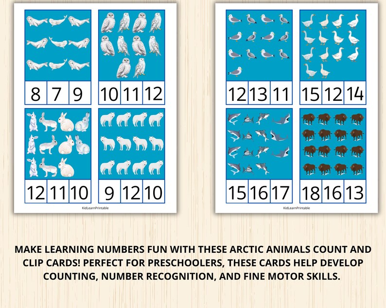 Arctic Animals Count and Clip Cards,polar Animals Cards,winter ...