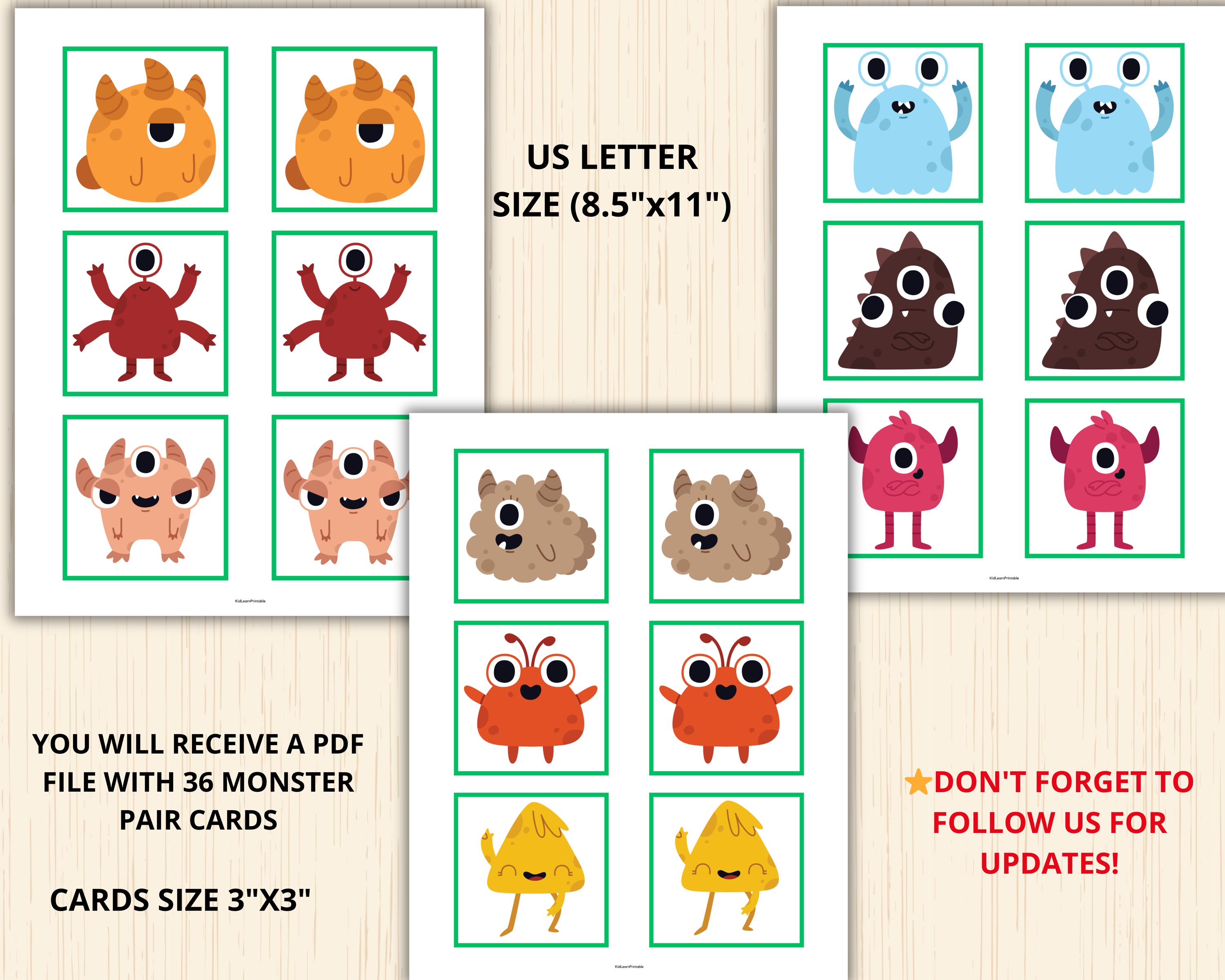 Monsters Memory Game for Kids,fun Monsters Matching Activity,memory ...