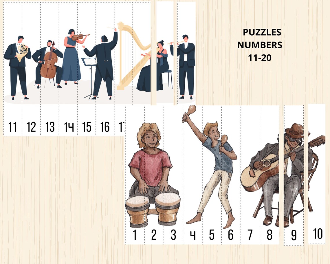 Musical Instrument Puzzles,music Instruments Number Puzzles,counting ...