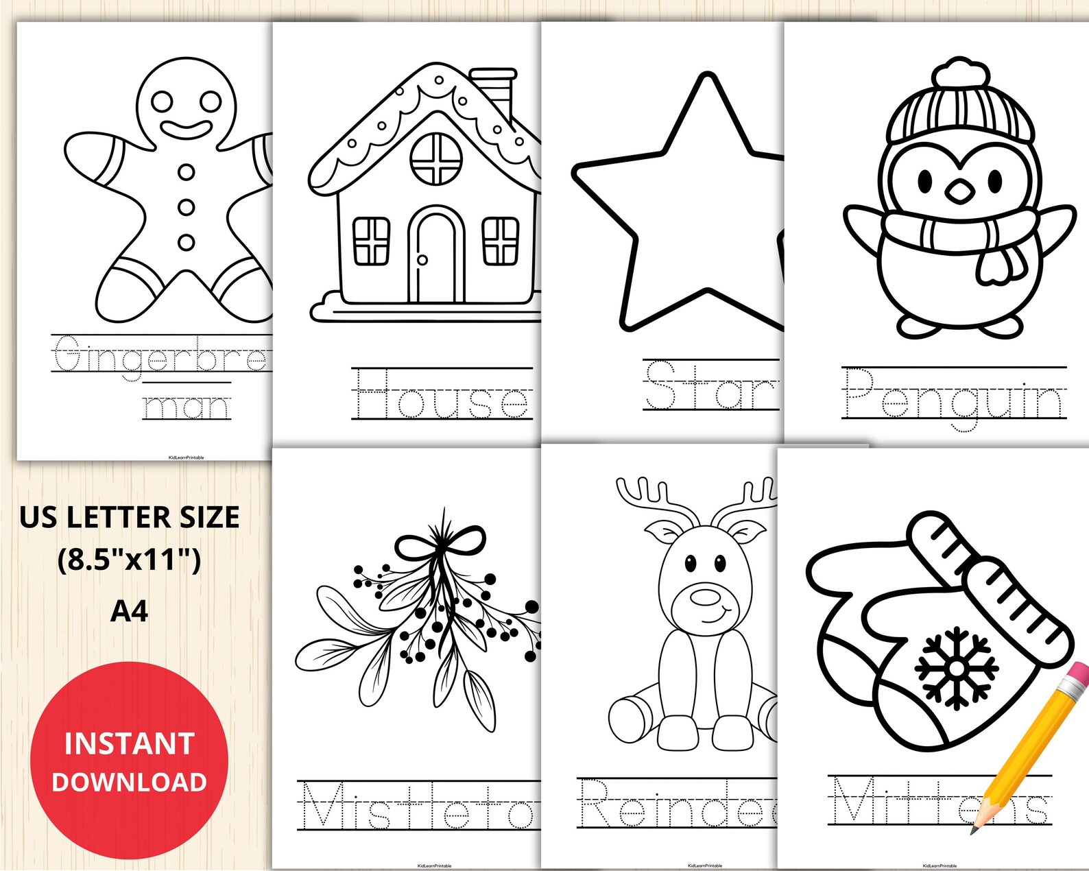 Christmas Coloring Pages,christmas Tracing,preschool Xmas Worksheet ...