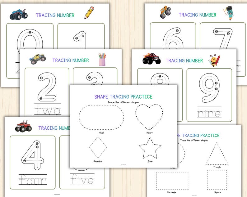 Monster Truck Tracing,preschool Tracing Activity,prewriting Worksheet ...