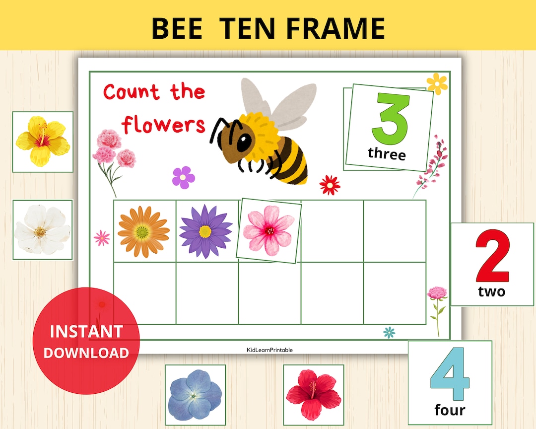 Bee Ten Frame,bee Printable,numbers 1-10 Count and Match,bee Flashcards ...