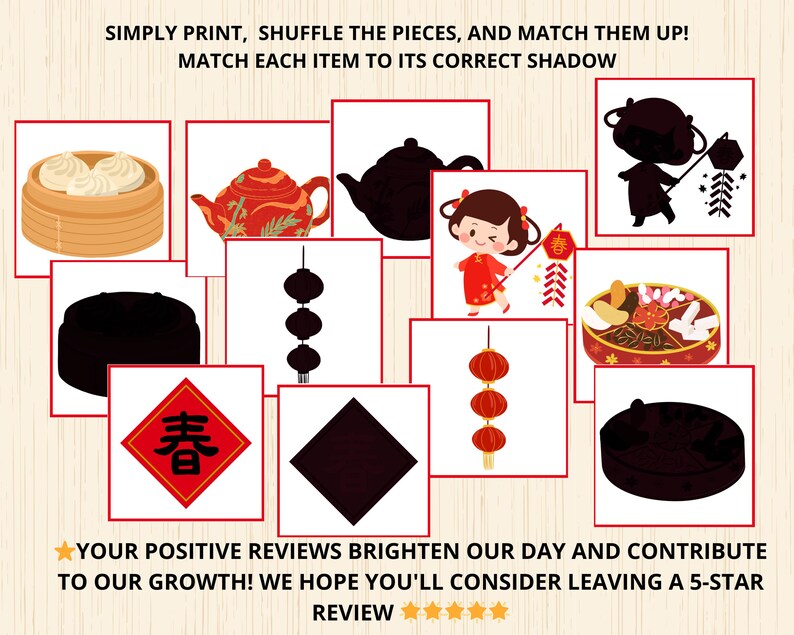 Chinese New Year Shadow Matching,matching Activity,lunar New Year ...