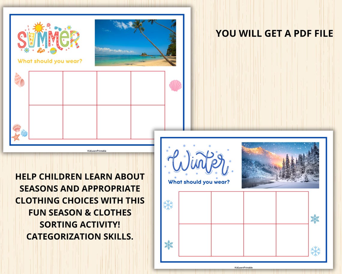 Clothes Sorting Activity,season Wear Activities,weather Dress up Game ...