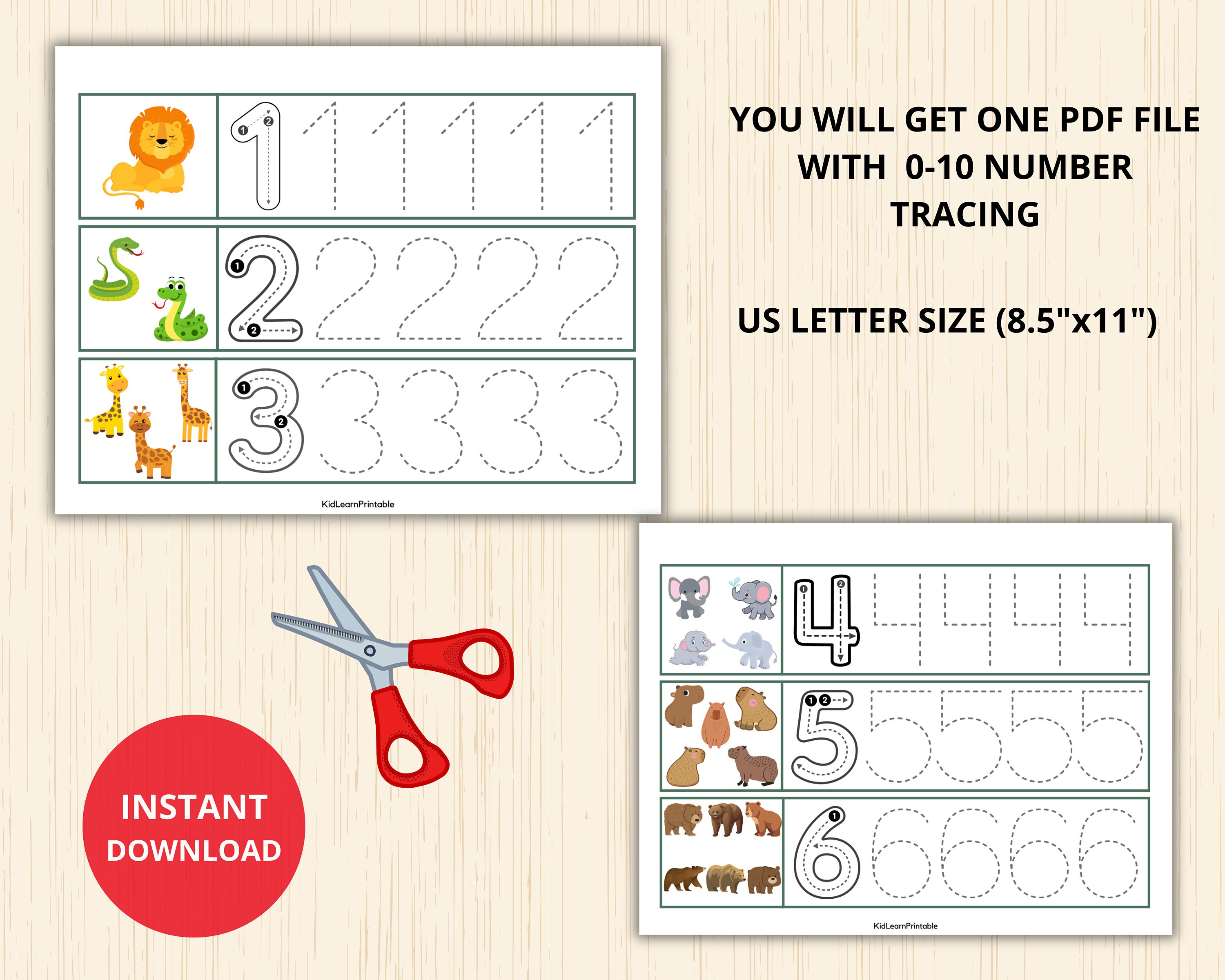 Safari Animal Number Tracing,handwriting Practice,writing Skills ...