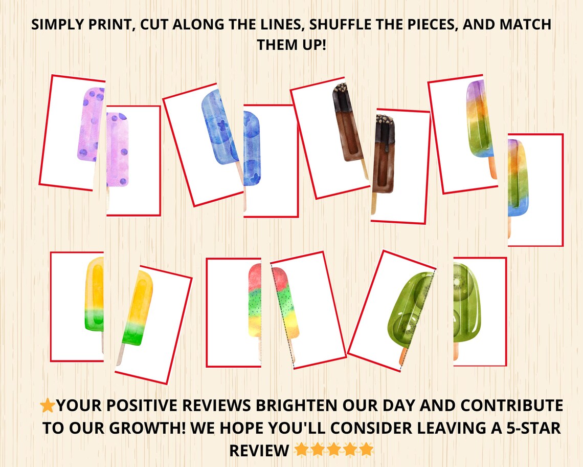 Popsicles Matching Game,summer Matching Activity,summer Preschool ...