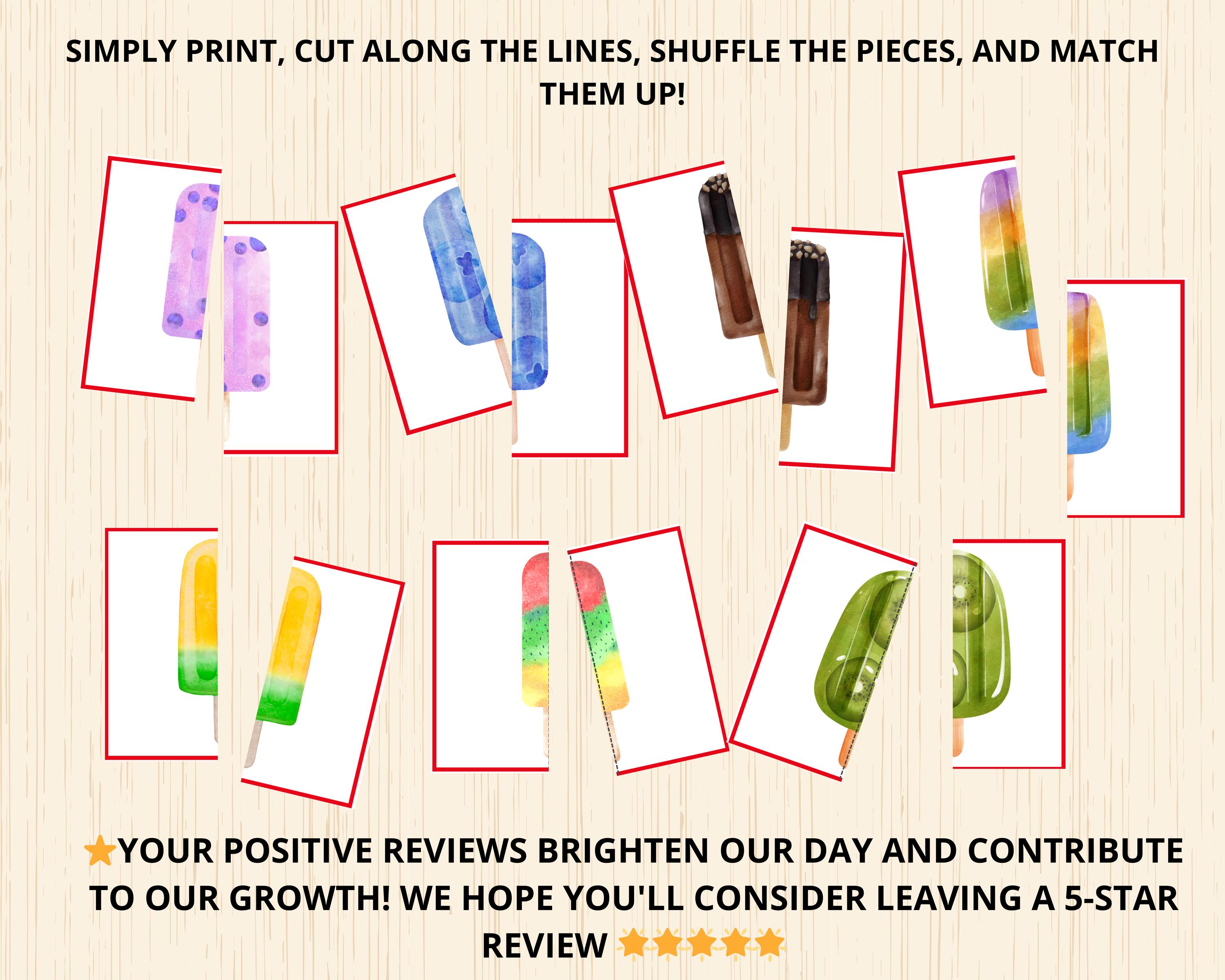 Popsicles Matching Game,summer Matching Activity,summer Preschool ...