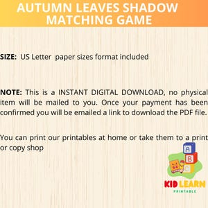Fall Matching Activities, Autumn Leaves,shadow Matching Game,fall ...