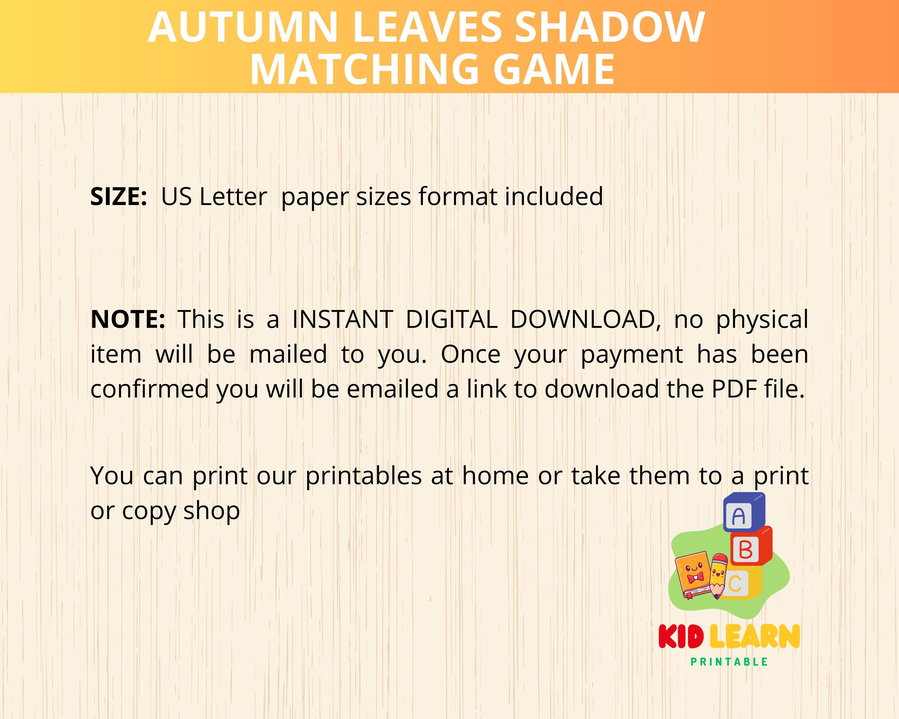 Fall Matching Activities, Autumn Leaves Shadow Matching Game,fall ...