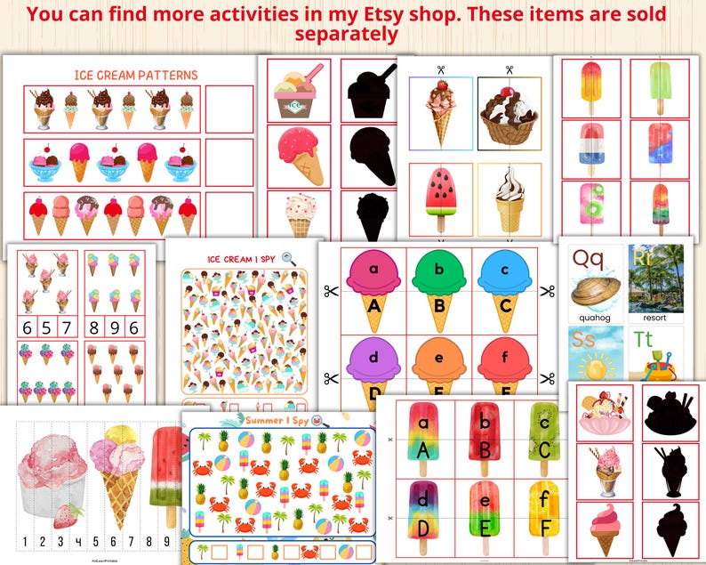 Ice Cream I Spy,ice Cream Activity,summer I Spy,summer Preschool ...