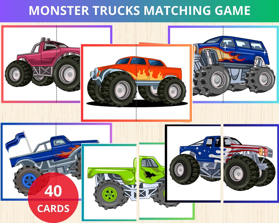 Monster Trucks Matching Activity,monster Puzzles,symmetry Puzzle,kids ...