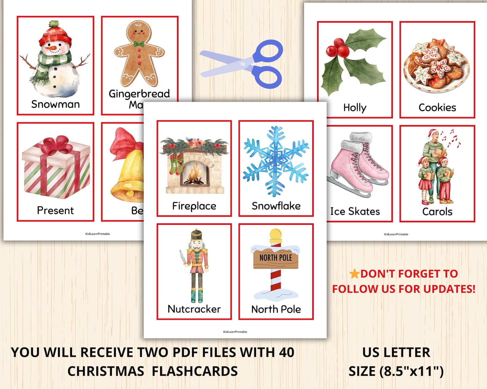 Christmas Flashcard,winter Flashcard,christmas Montessori Prek,holiday ...