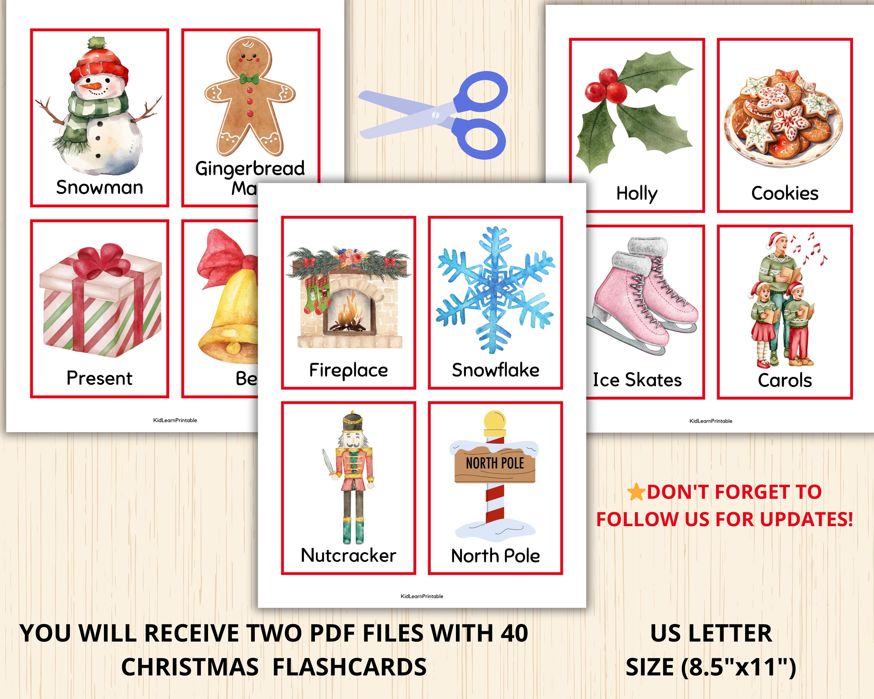 Christmas Flashcard,winter Flashcard,christmas Montessori Prek,holiday ...