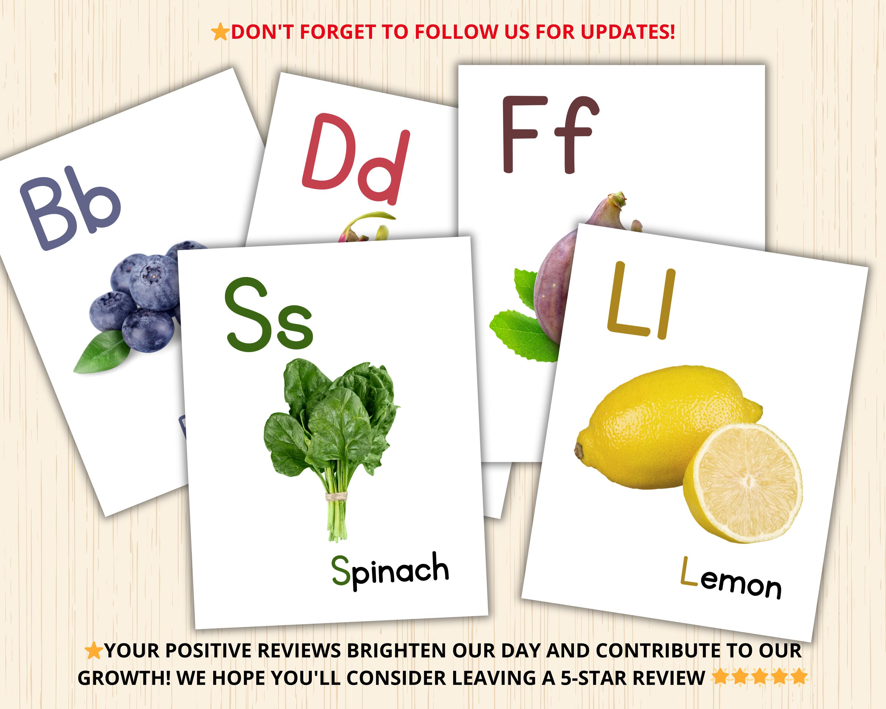 Fruit and Vegetables Alphabet Poster,fruit Flashcards,veggies A to Z ...