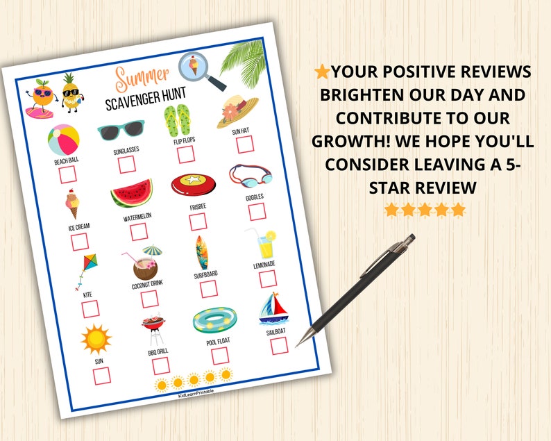 Summer Scavenger Hunt,indoor Ourdoor Treasure Hunt,summertime Games,fun ...