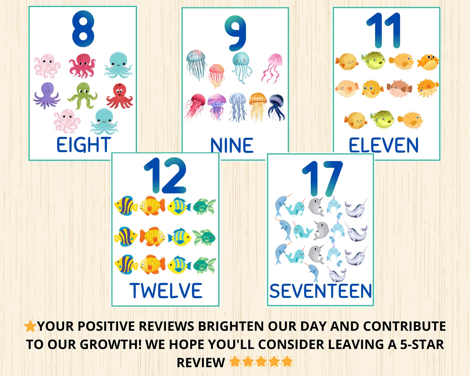 Ocean Number 1-10 Flashcards,sea Animals Number Cards,sea Animals ...
