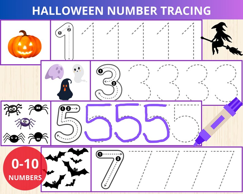 Halloween Number Tracing,handwriting Practice,writing Skills,tracing ...