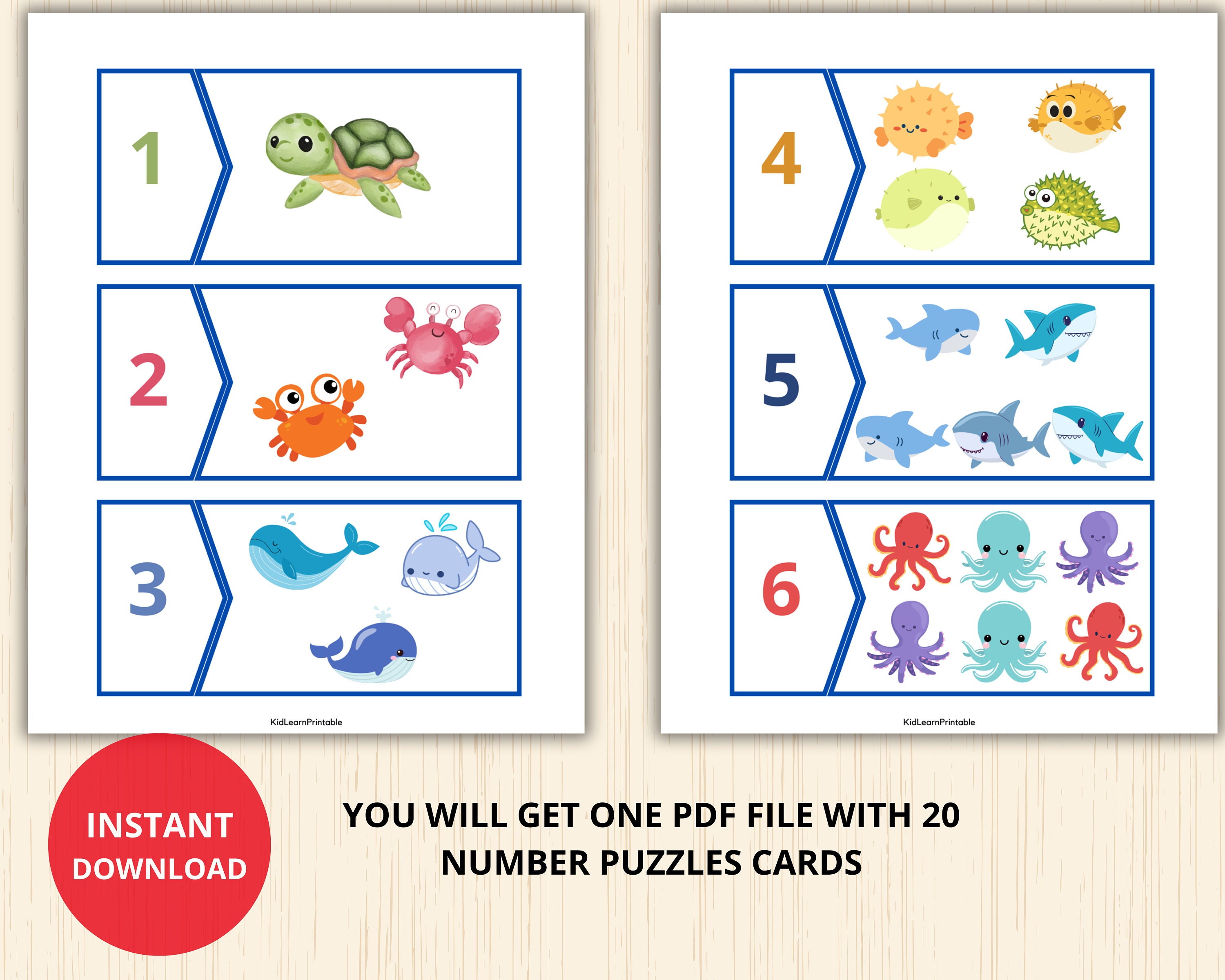 Ocean Animals Number Matching Puzzles,sea Animals Puzzle,counting ...
