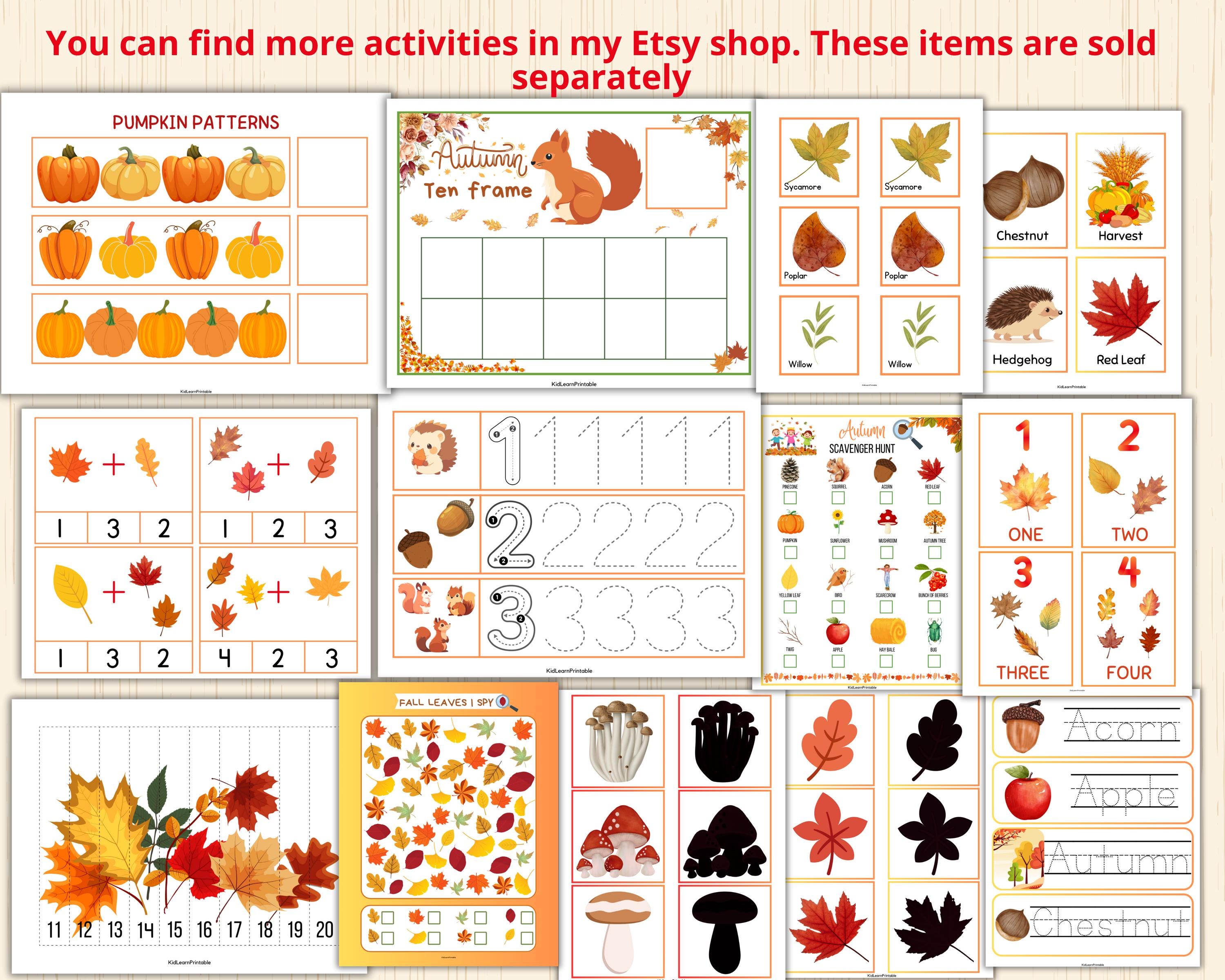 Fall Leaves Number Puzzles,autumn Preschool Math Activity,leaf Puzzle ...