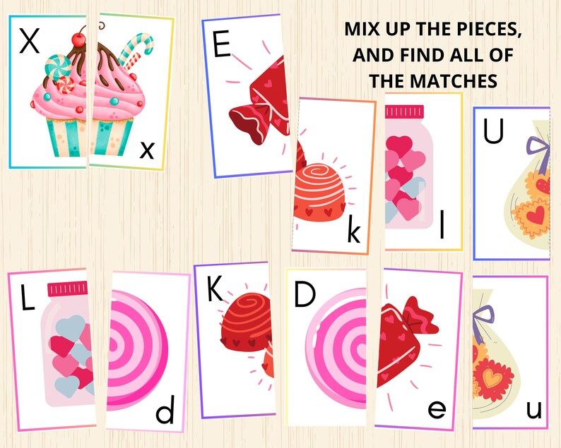 Candy Alphabet Matching Cards, Alphabet Puzzles,toddler Matching Game ...