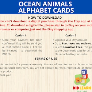 Ocean Alphabet Cards,ocean Animal Flash Cards,montessori,world Ocean ...