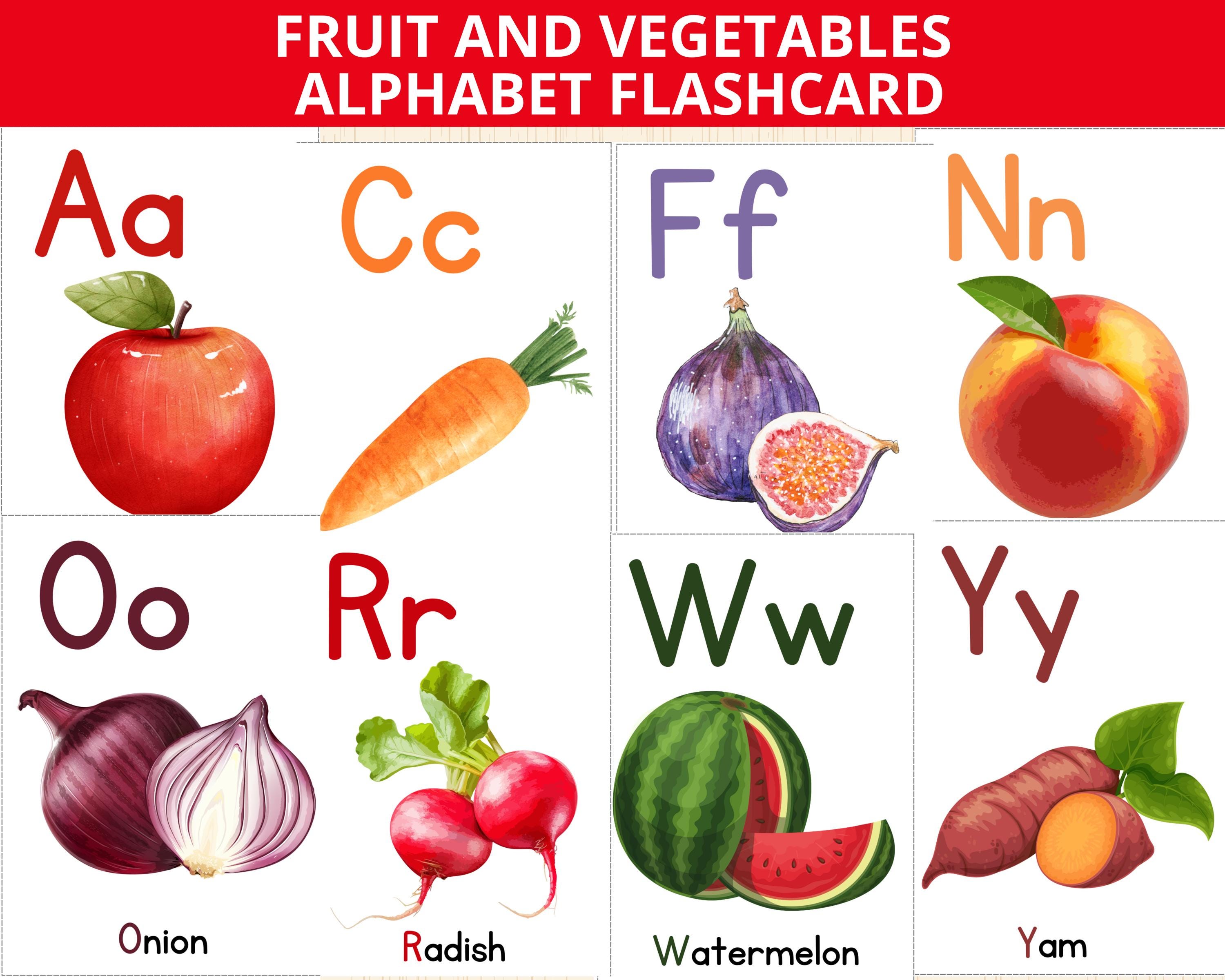 Fruit and Vegetables Alphabet Flashcards,fruit and Veggies Vocabulary ...