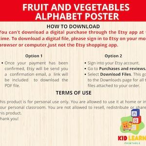 Fruit and Vegetables Alphabet Poster,fruit Flashcards,veggies A to Z ...