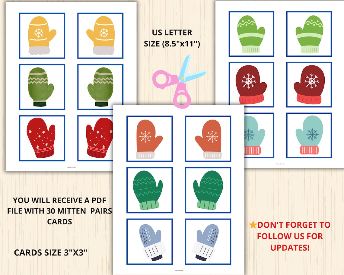 Mitten Matching Game,winter Matching Game,winter Preschool Activity ...