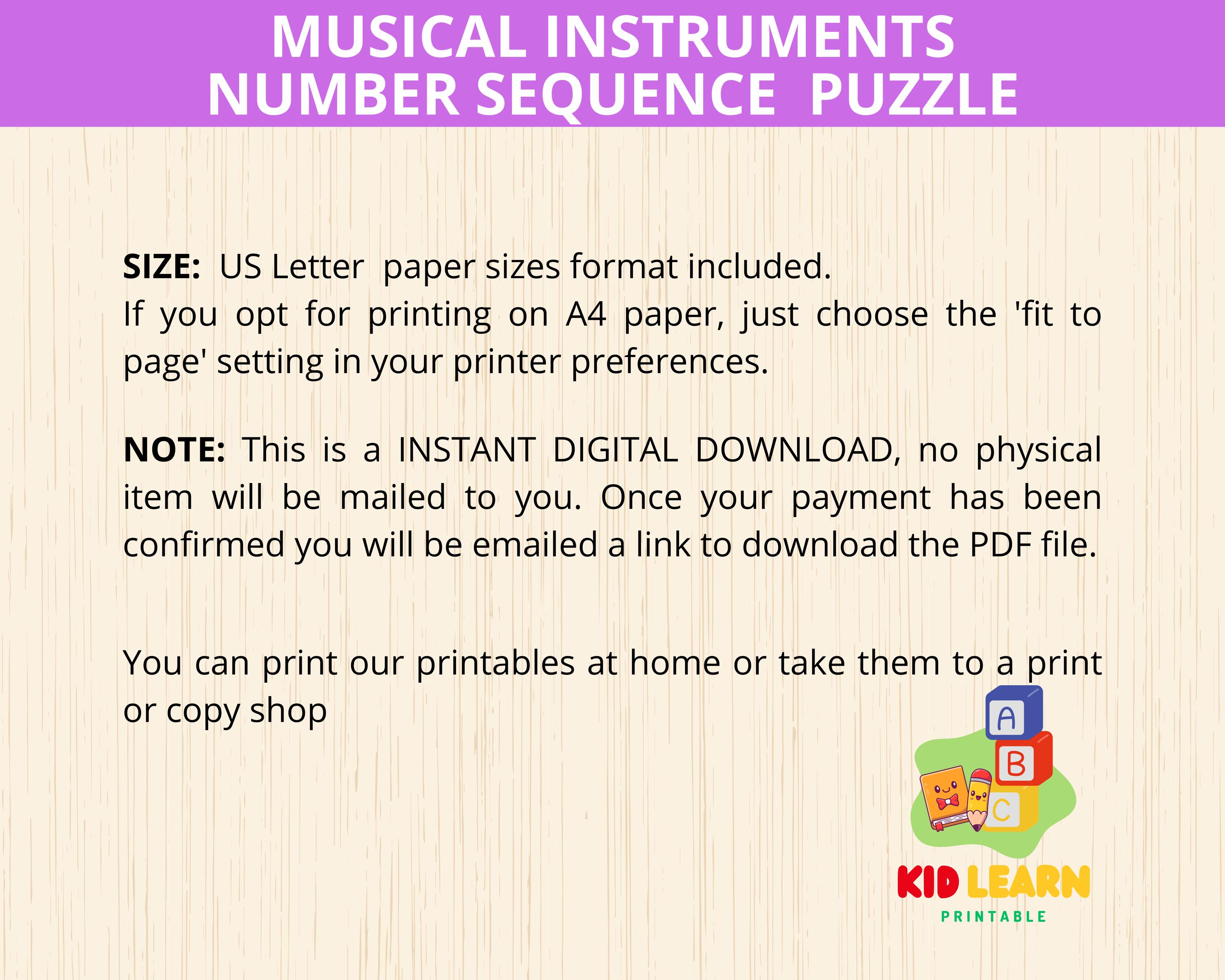 Musical Instrument Puzzles,music Instruments Number Puzzles,counting ...
