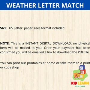 Weather Letter Match, Preschool Letters,alphabet Matching Game,alphabet ...