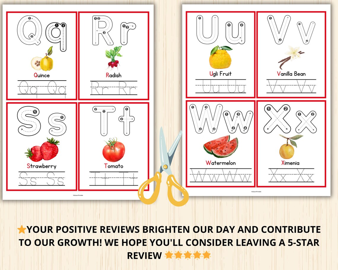 Fruit Alphabet Tracing Cards,alphabet Tracing Worksheets,fruits and ...