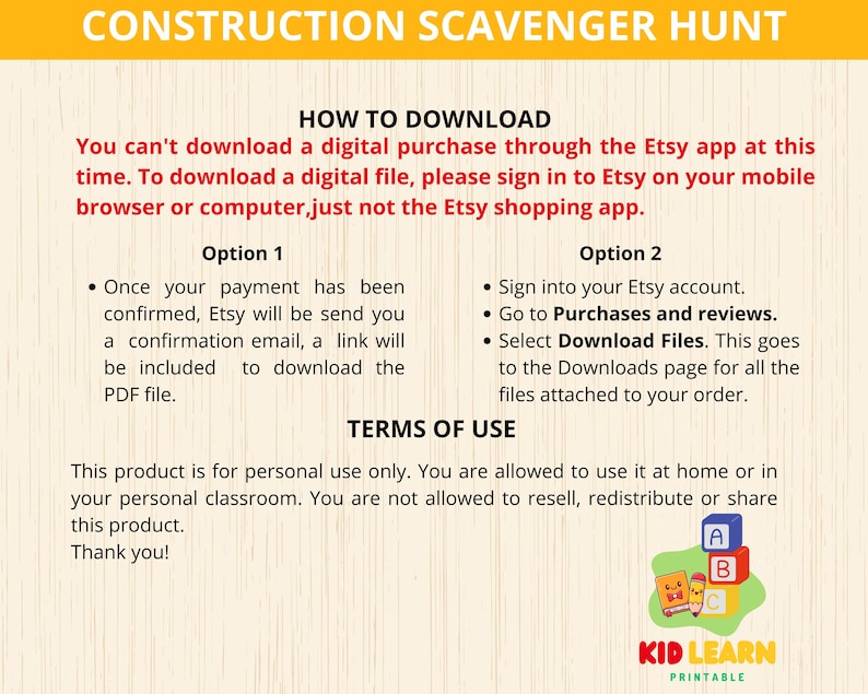 Construction Scavenger Hunt,vehicles Scavenger Hunt for Kids,indoors Treasure Hunt,construction ...