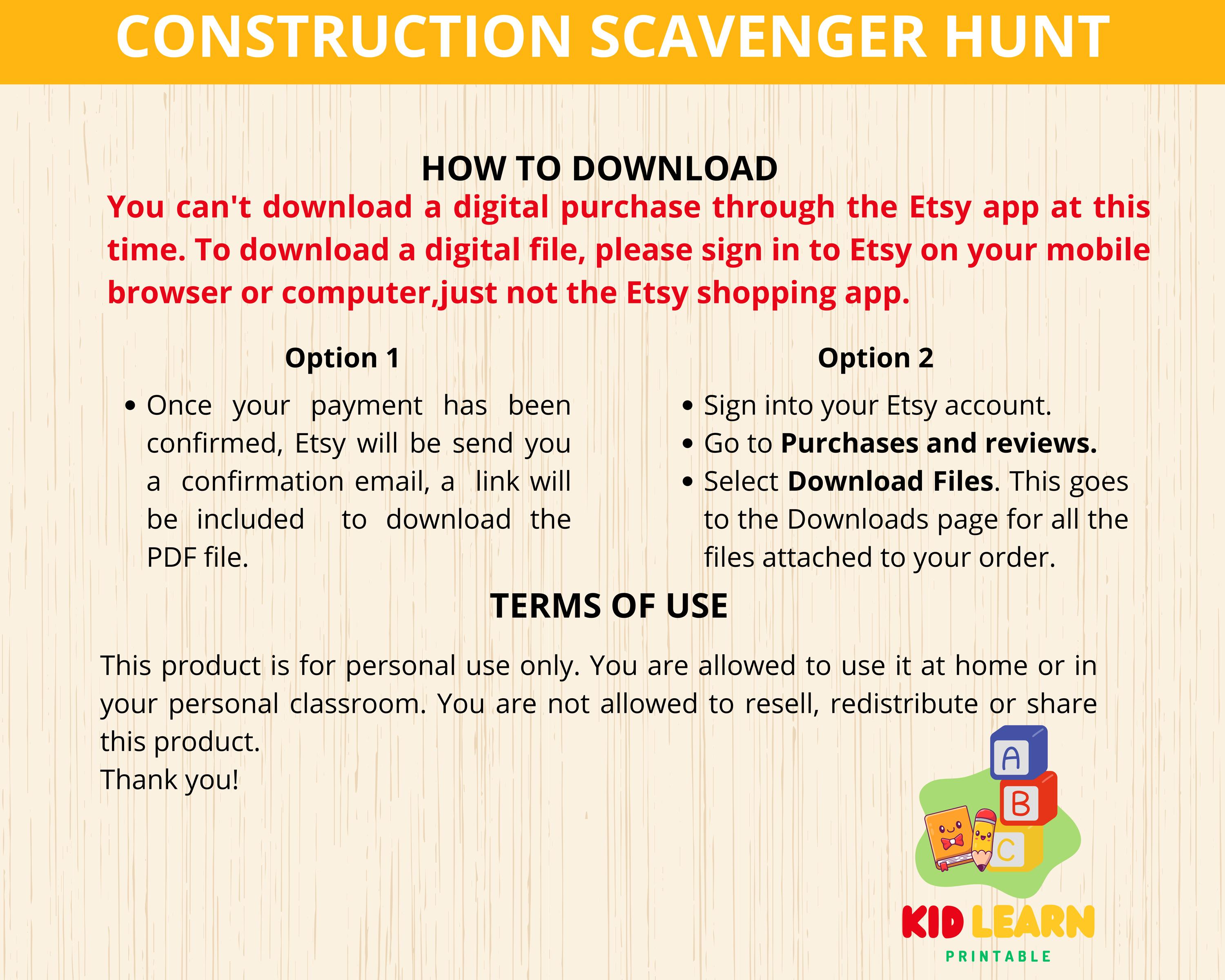 Construction Scavenger Hunt,vehicles Scavenger Hunt for Kids,indoors ...