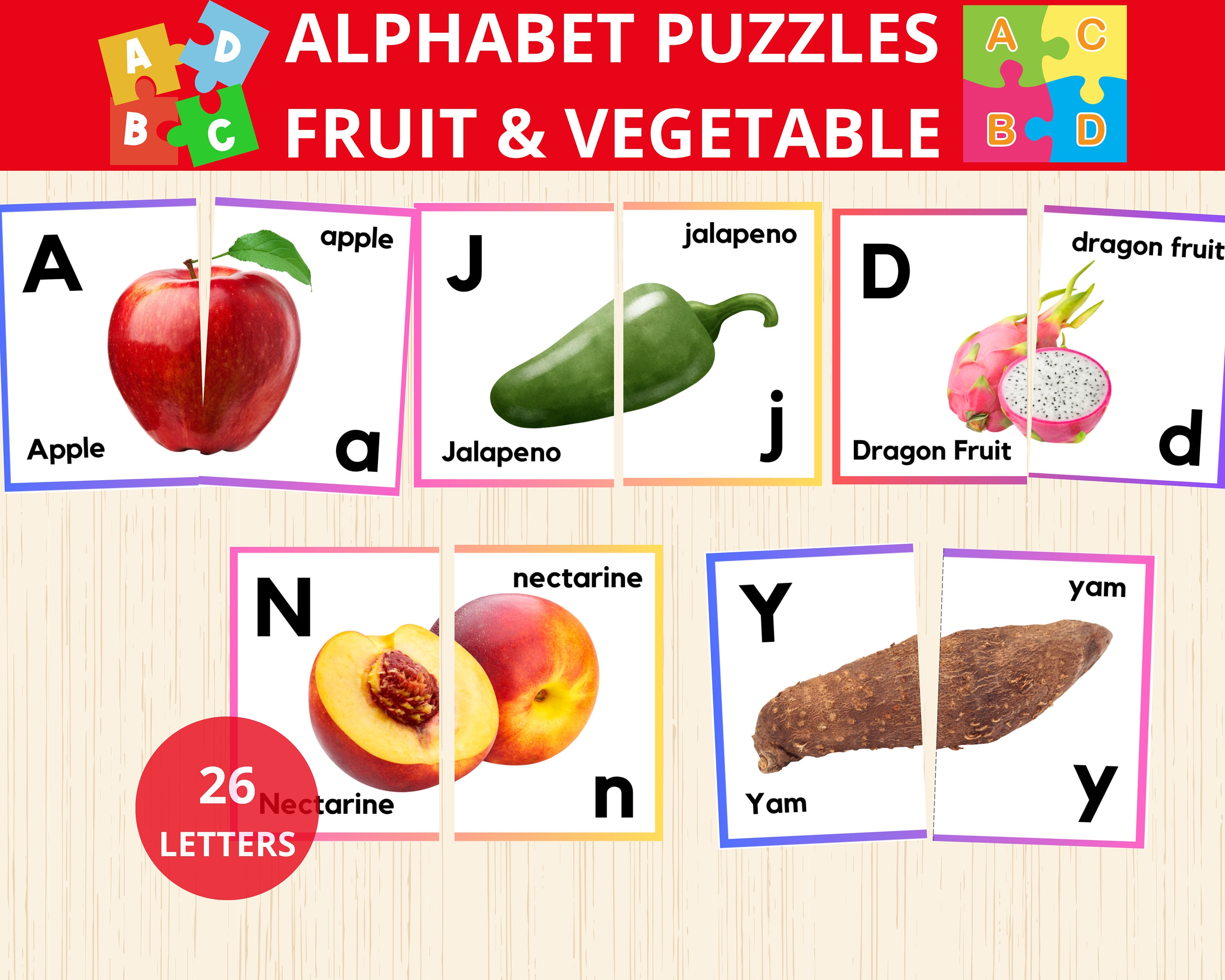 Alphabet Cards Fruits and Vegetables,alphabet Flashcards, ABC Cards ...