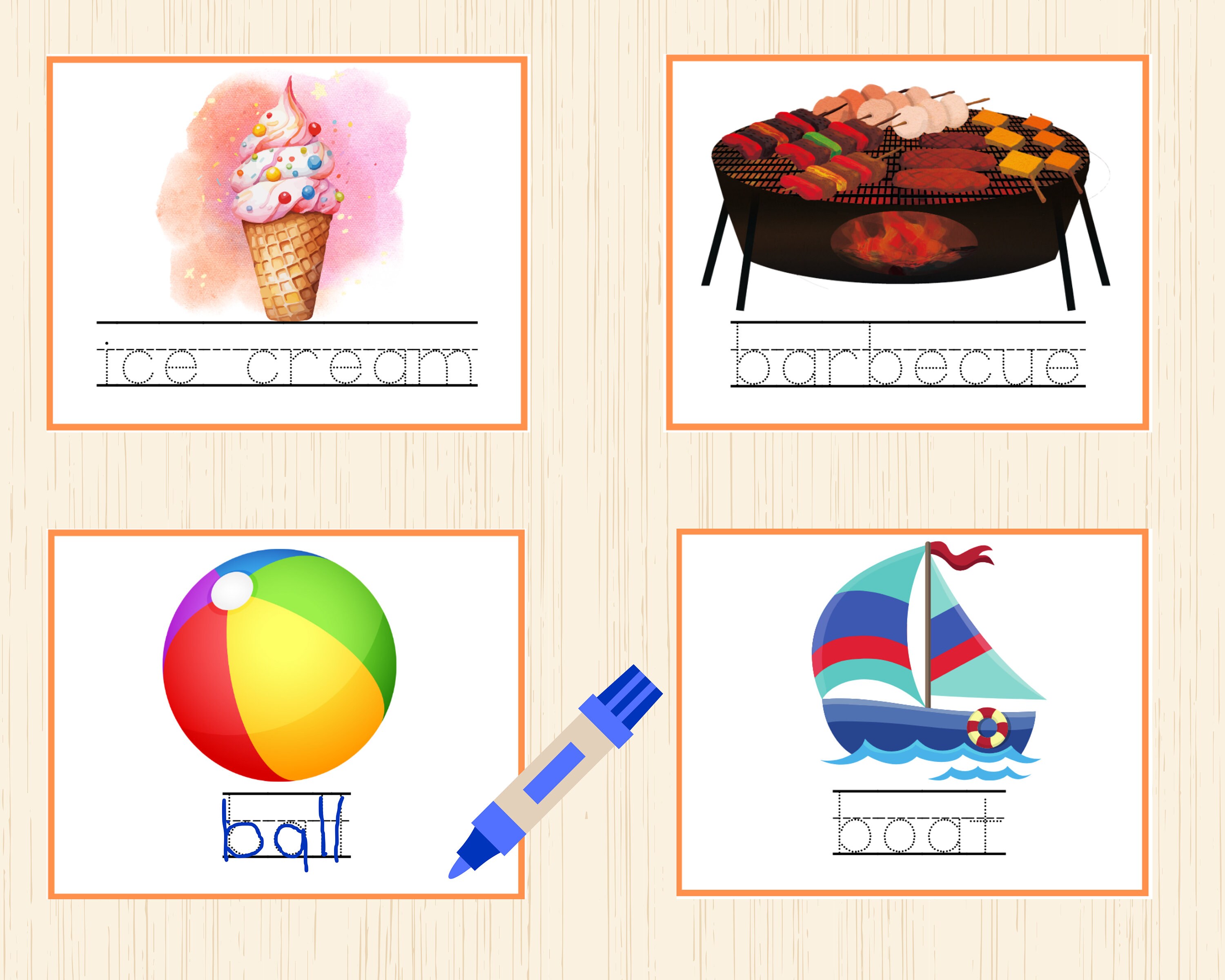 Summer Word Tracing Cards,tracing Cards,summer Montessori,summer ...