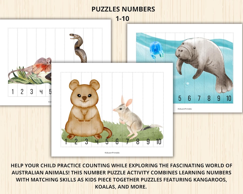 Australian Animals Number Puzzles,animals Number Sequence,australia ...