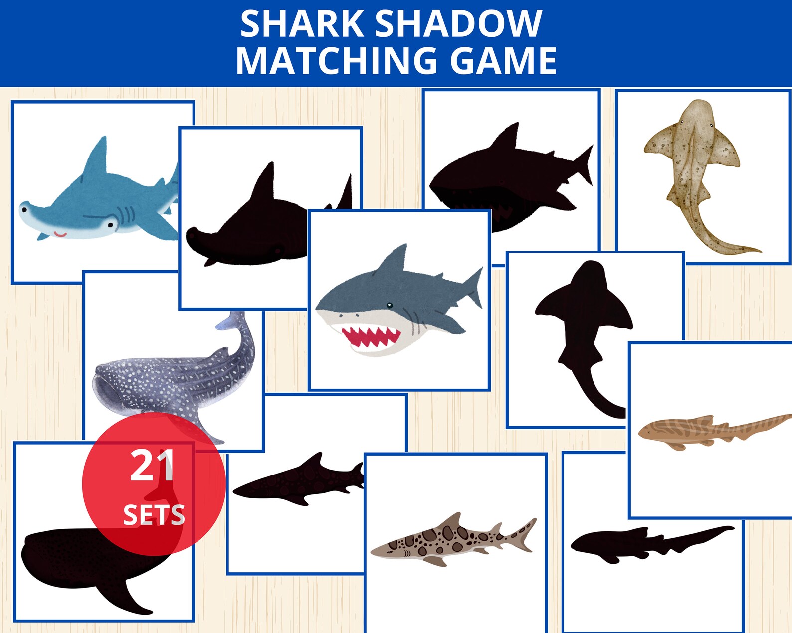 Shark Shadow Matching Game,animals Matching,animal Matching Cards,shark ...