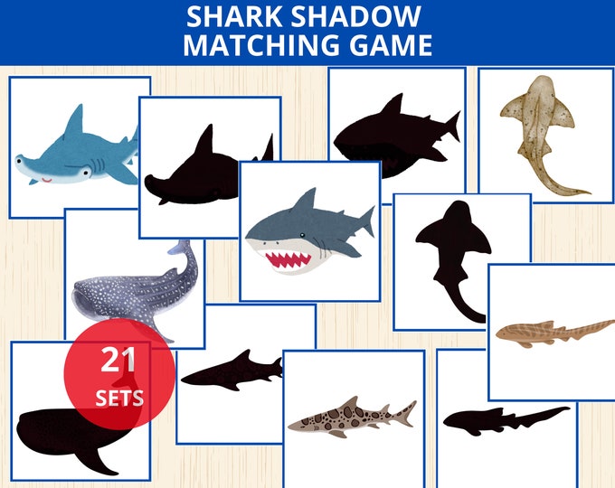 Shark Shadow Matching Game,animals Matching,animal Matching Cards,shark ...