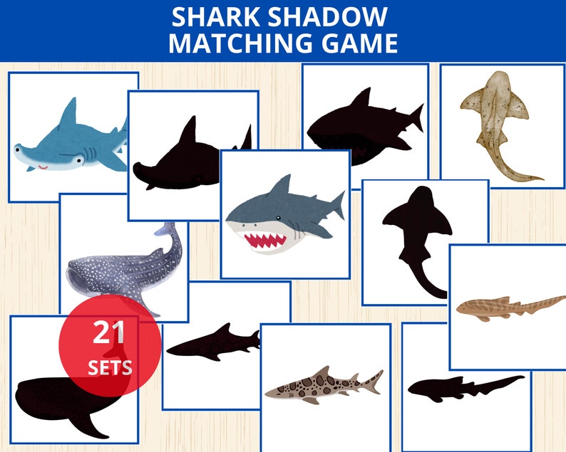 Shark Shadow Matching Game,animals Matching,animal Matching Cards,shark ...