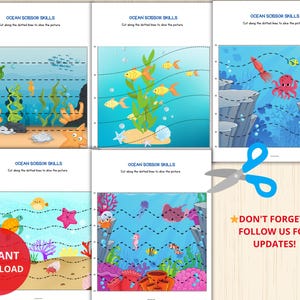 Ocean Animal Cutting Strips,cutting Practice Worksheets,sea Animal ...