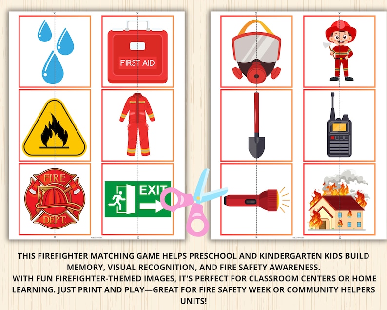 Firefighter Matching Game,transportation Activity,fireman Birthday ...
