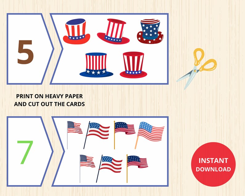 4th of July Number Matching,4th of July Puzzle,counting Activity,number ...