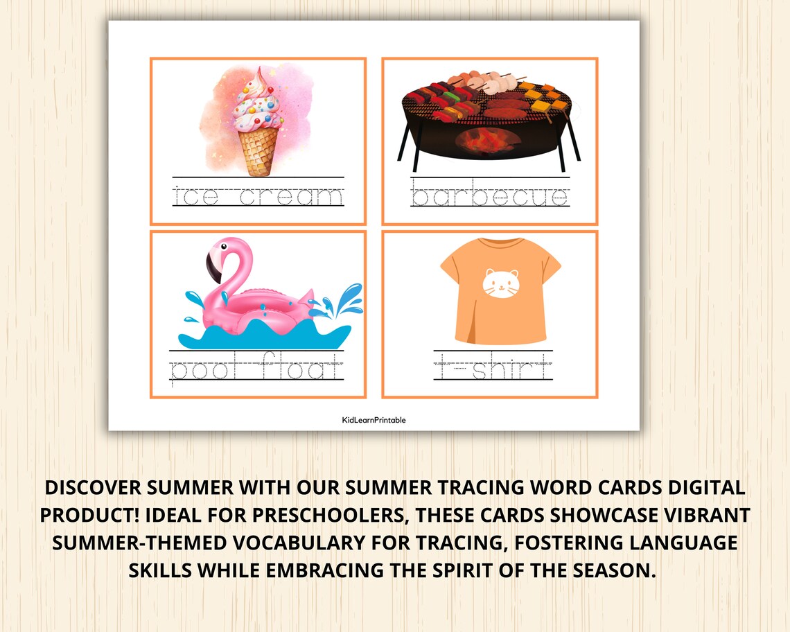 Summer Word Tracing Cards,tracing Cards,summer Montessori,summer ...