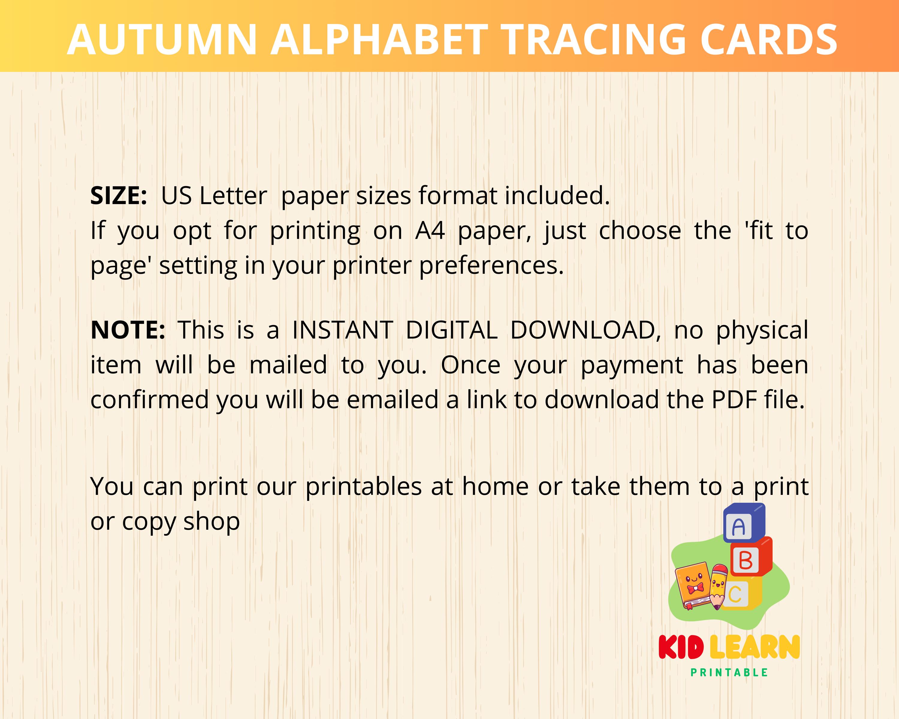 Autumn Alphabet Cards,tracing Letters,fall Letter Tracing,fall Tracing ...