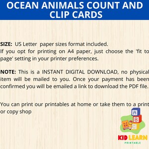Ocean Animal Count and Clip Cards,numbers 1-20,ocean Animals Flashcards ...